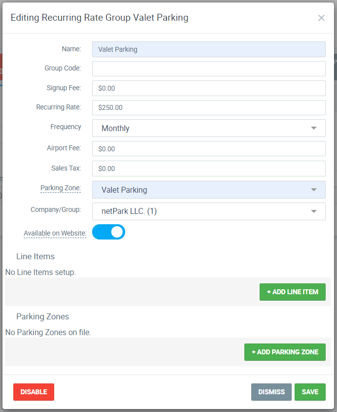 Configuring Recurring Rates - netPark Software LLC. Knowledgebase