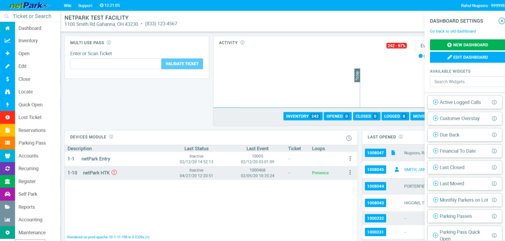 New Dashboard - netPark Software LLC. Knowledgebase