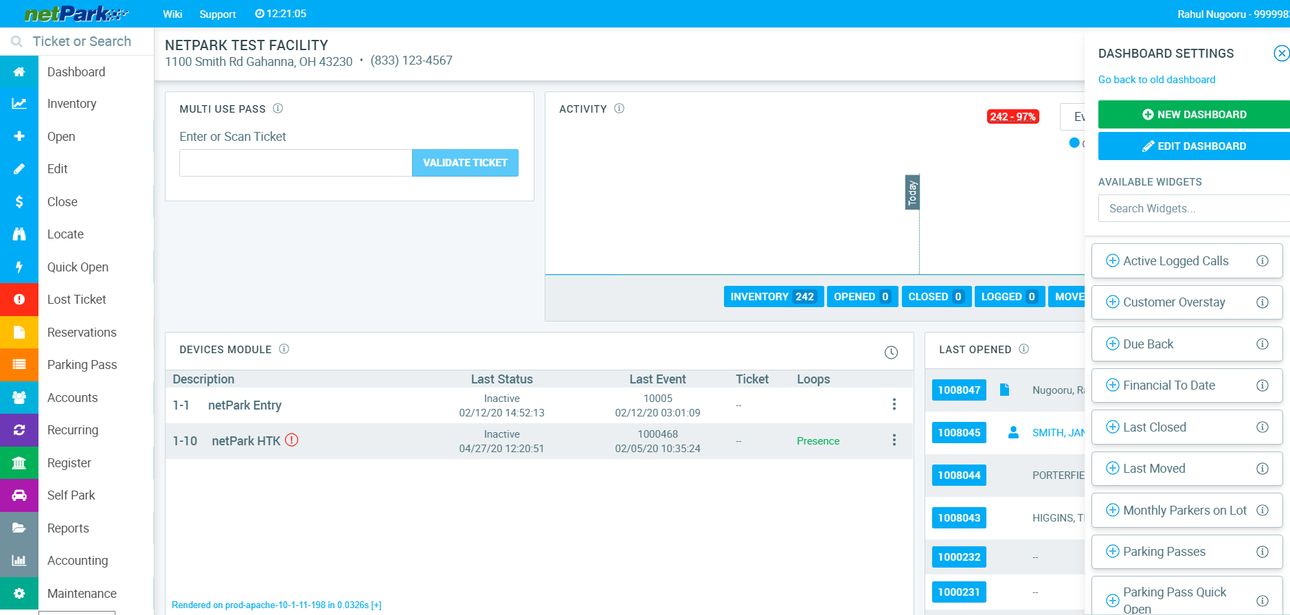 New Dashboard - netPark Software LLC. Knowledgebase